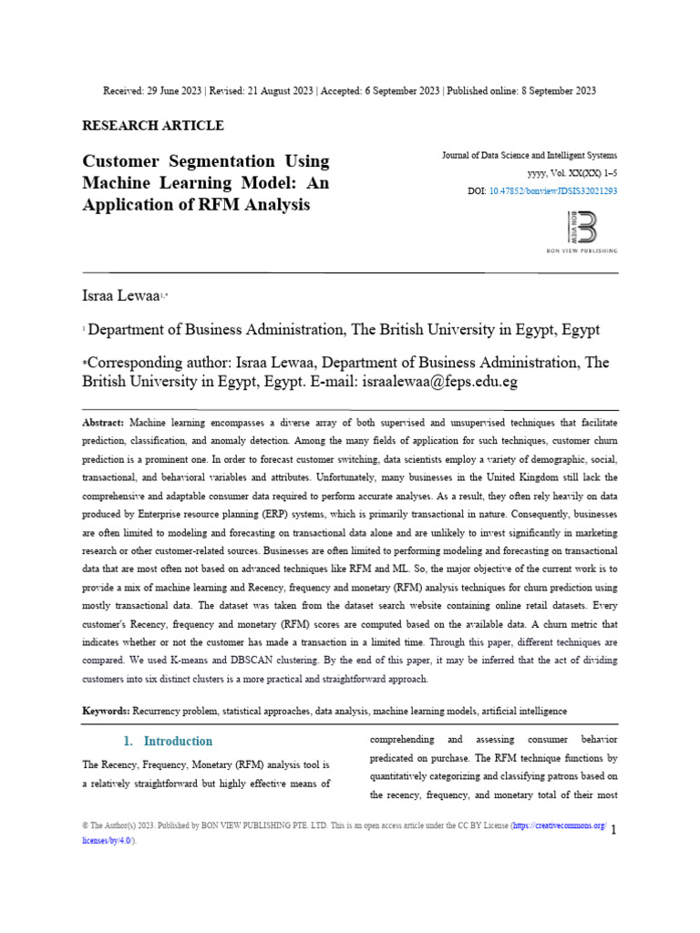 Customer Segmentation Using Machine Learning Model | PDF | Cluster ... Customer Segmentation Using Machine Learning Model | PDF | Cluster ...