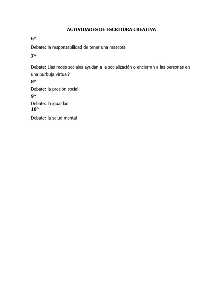 Actividades de Escritura Creativa | PDF