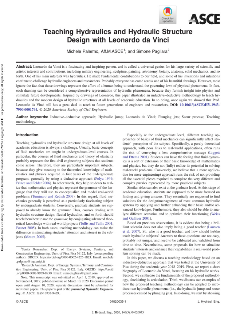 Palermo Pagliara 2020 Teaching Hydraulics and Hydraulic Structure ...