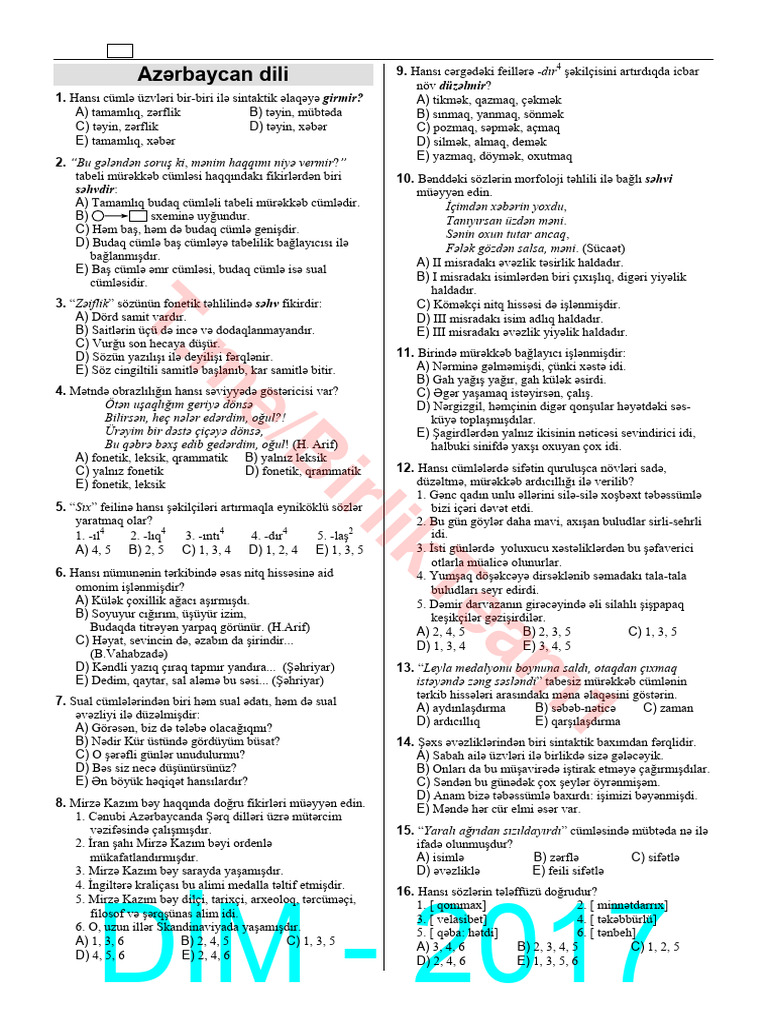 Dim Sinaq2 2017 3cu Qrup | PDF