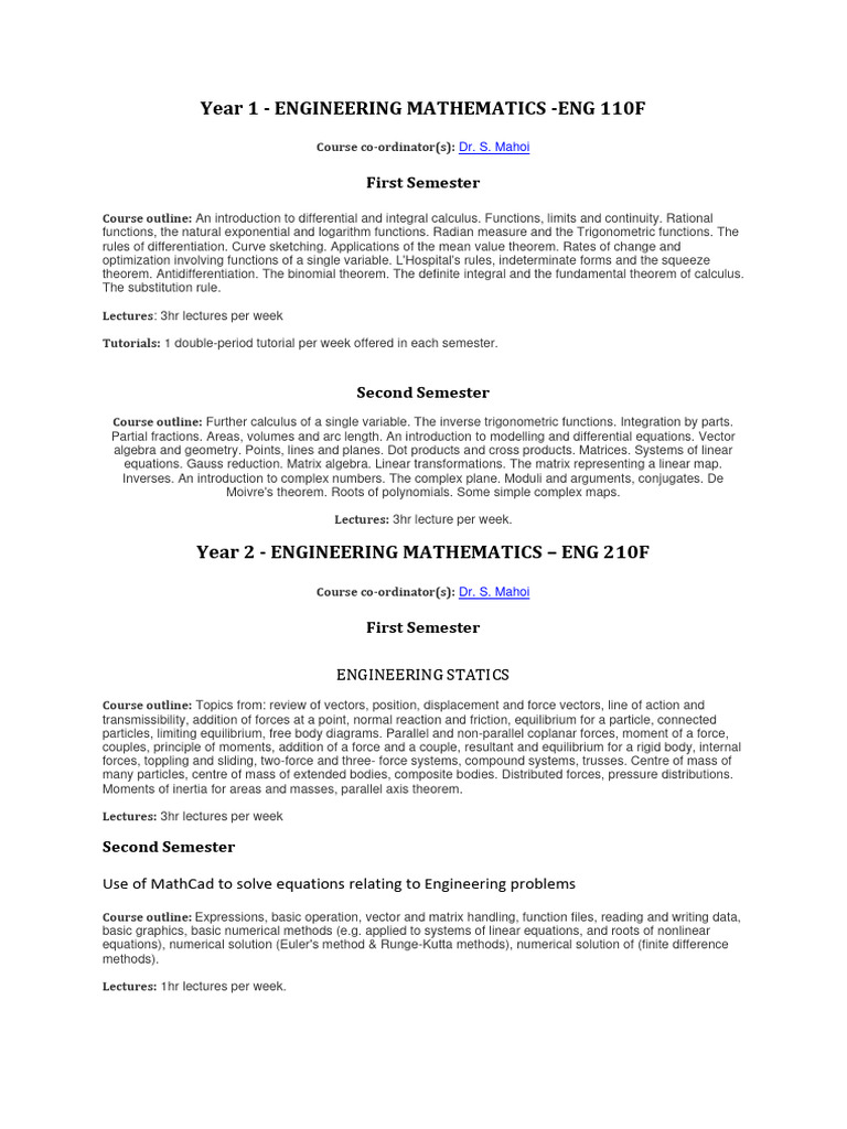 Engineering Mathematics Course Outline For 2020 2021 Academic Year-1-1 ...