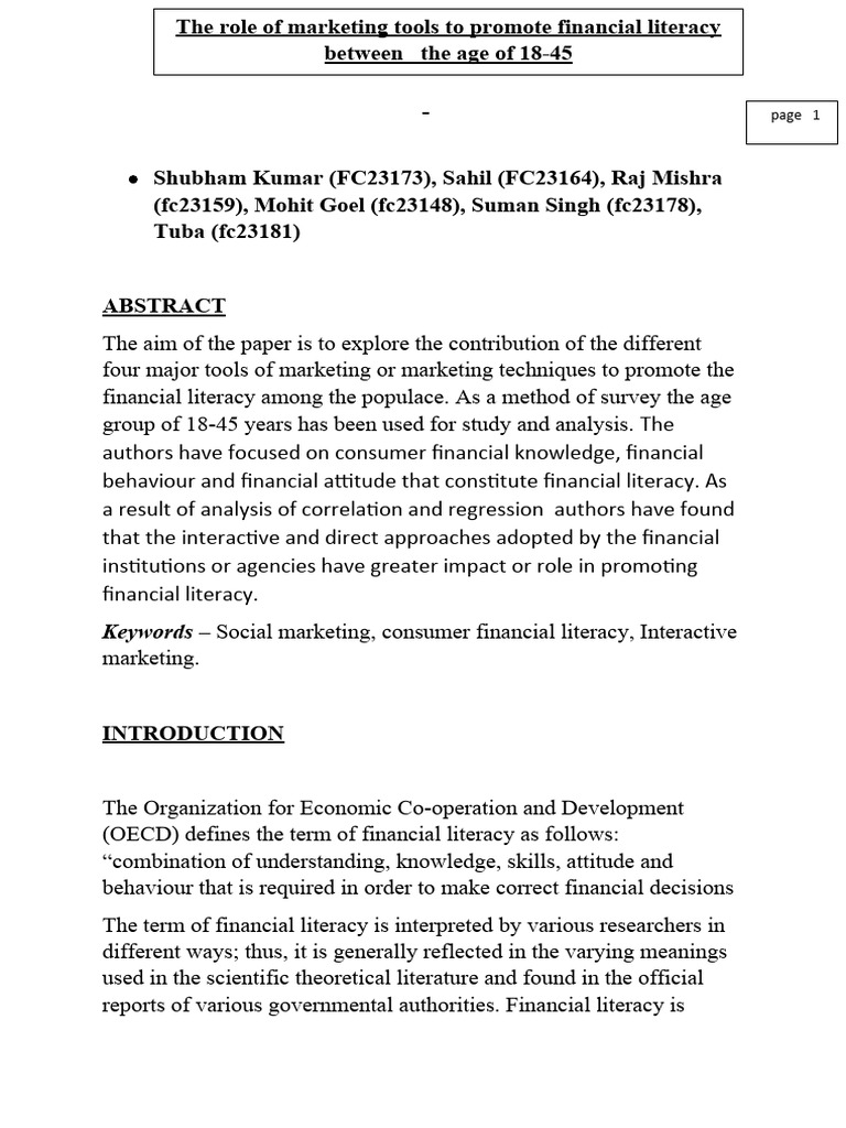 BRM - Final Assignment | PDF | Financial Literacy | Literacy