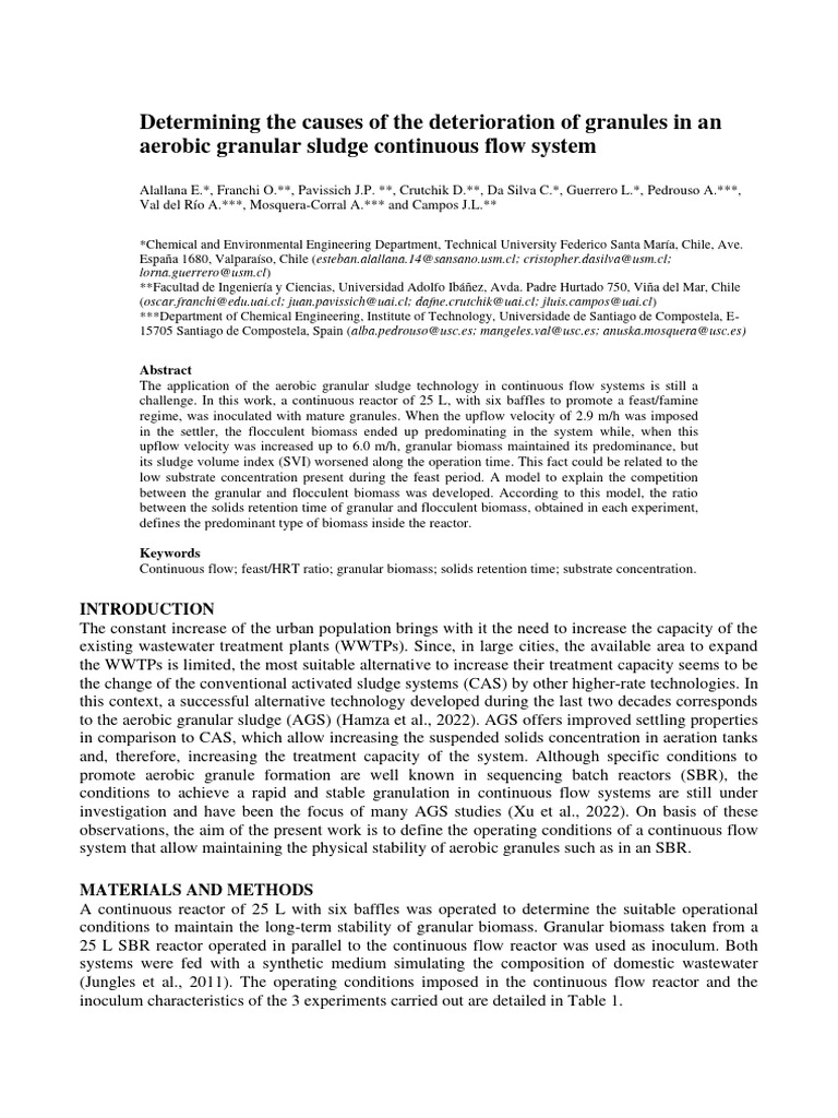 Determining The Causes of The Deterioration of Granules in An Aerobic Granular Sludge Continuous ...