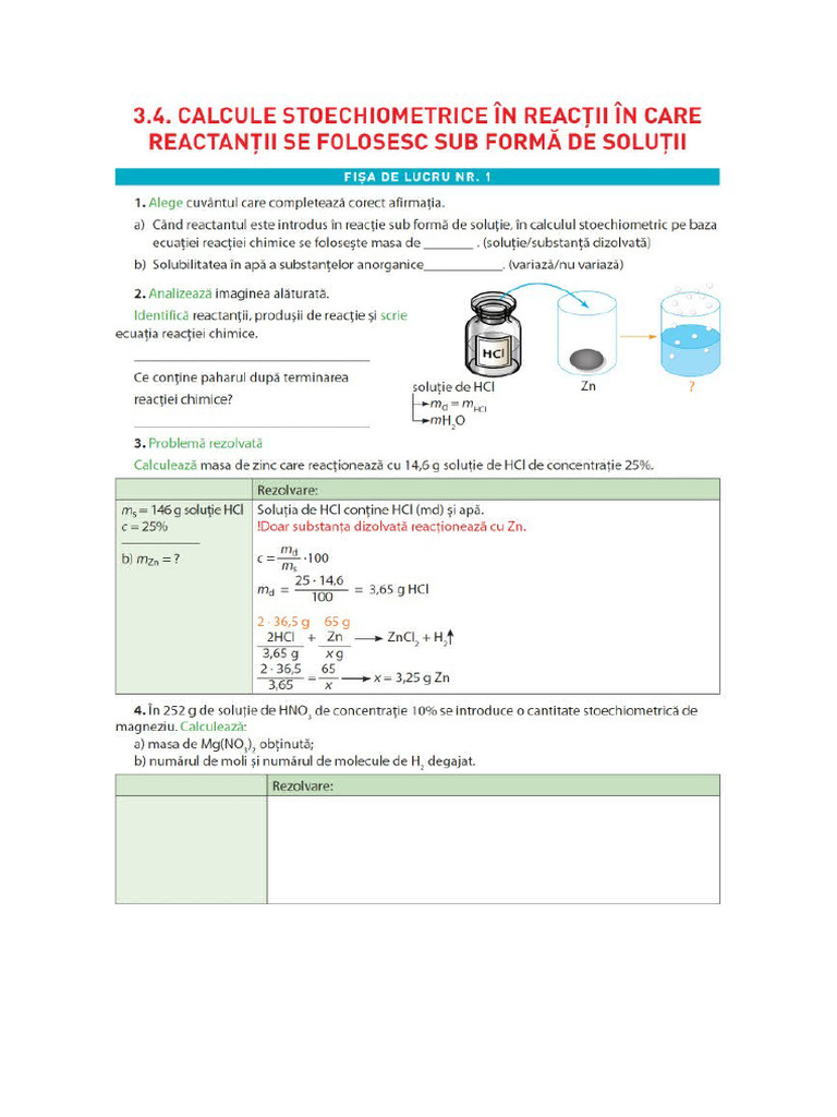 Calcule stoechiometrice. Soluții | PDF