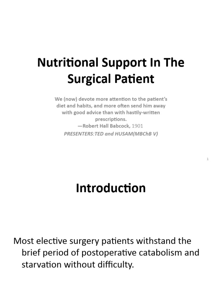 Nutrition in The Surgical Patient | PDF | Intravenous Therapy | Metabolism