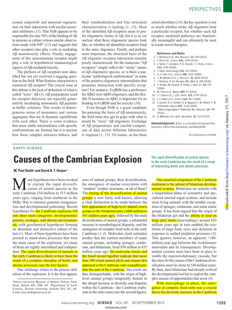 Smith y Harper 2013 Causes of The Cambrian Explosion | PDF | Amyloid ... Smith y Harper 2013 Causes of The Cambrian Explosion | PDF | Amyloid ...