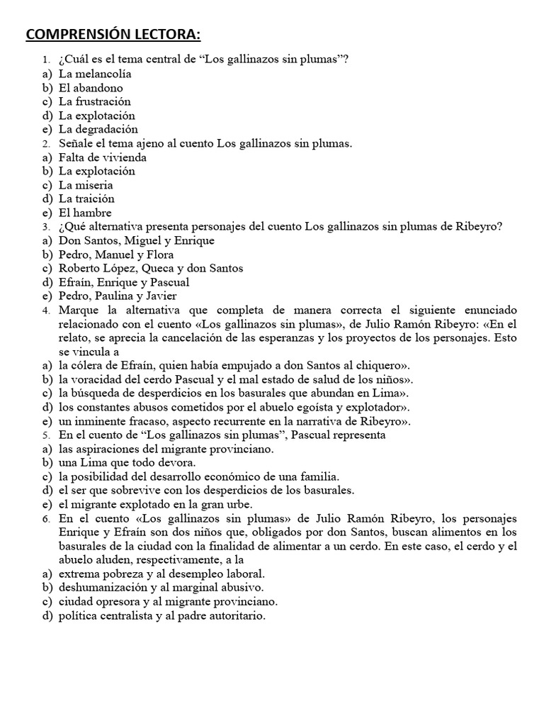 Comprensión Lectora de La Obra | PDF