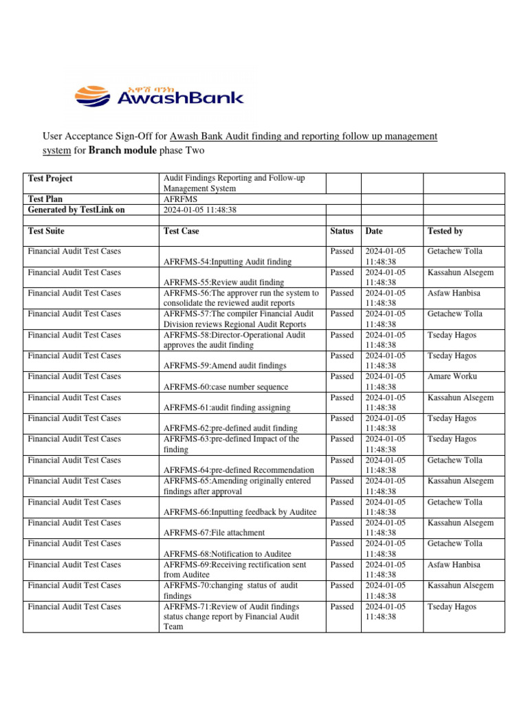 User Acceptance Signoff For Branch Audit Team | PDF | Auditor's Report ...