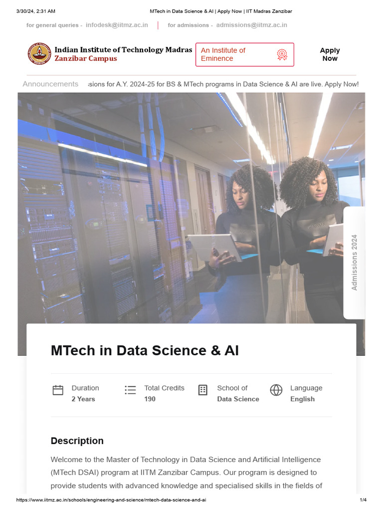 MTech in Data Science & AI - Apply Now - IIT Madras Zanzibar | PDF | Data Science | Artificial ...