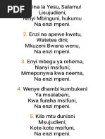 Catholic Swahili Songs Maneno Ya Wimbo | PDF
