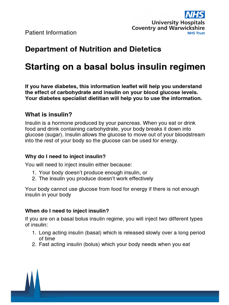Starting On A Basal Bolus Insulin Regimen | PDF | Insulin | Carbohydrates