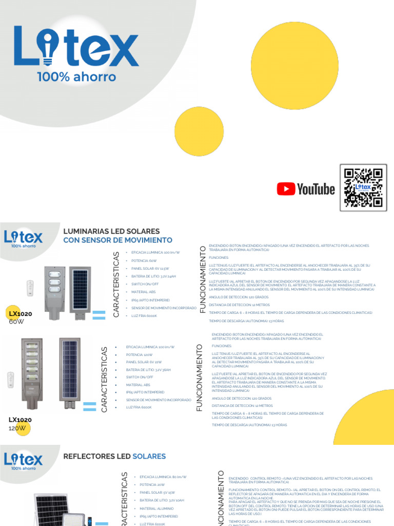 Luminarias LED Solares Litex con Sensor | PDF | Control remoto | Diodo ...