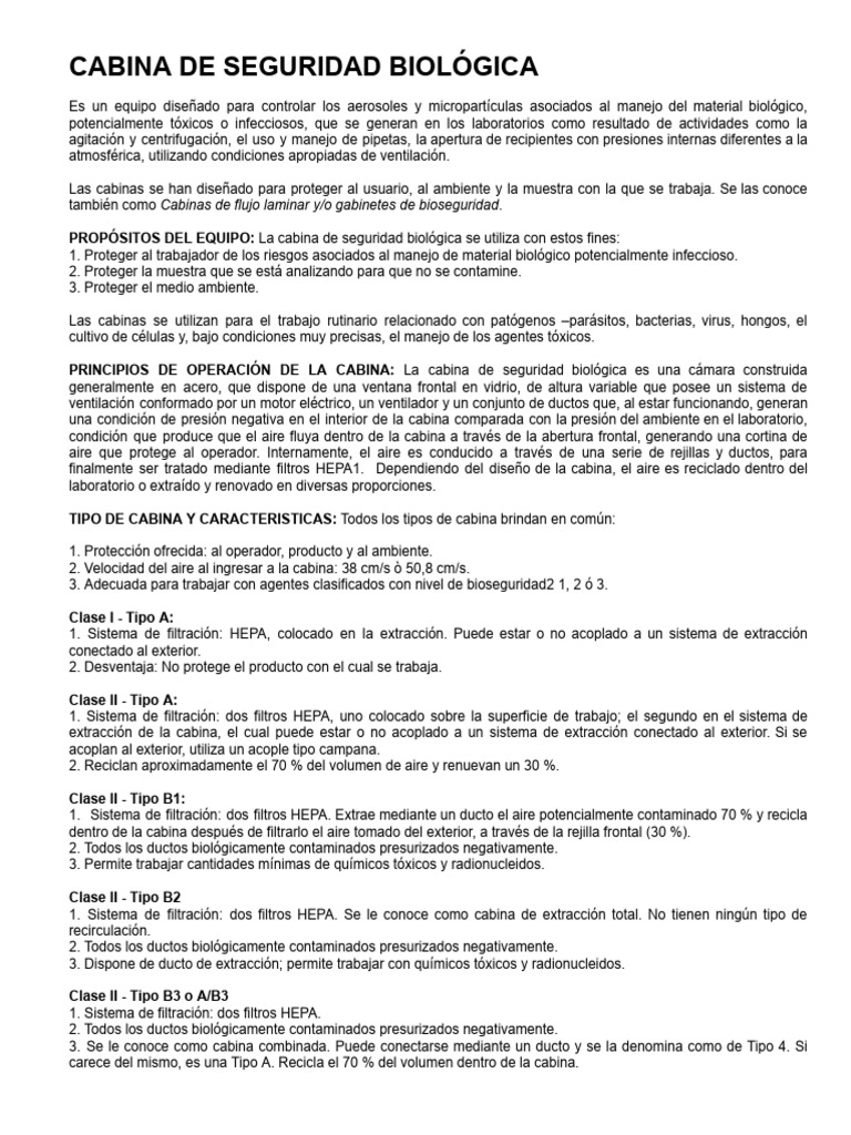 Cabina de Seguridad Biológica | PDF | Infección | Patógeno