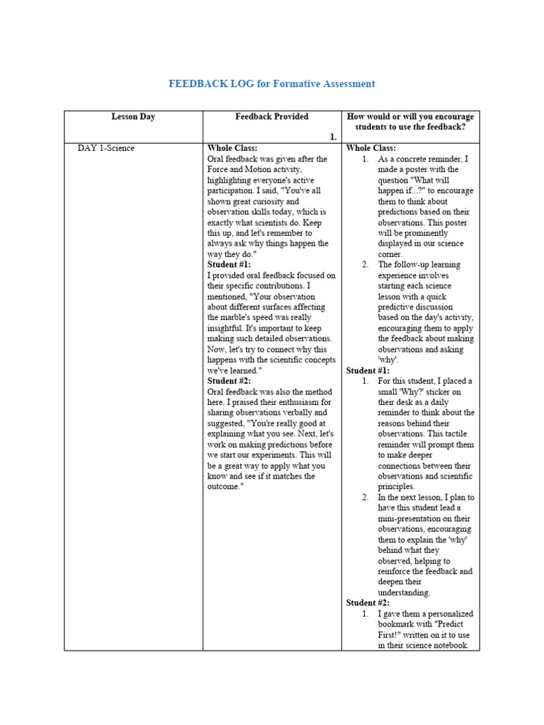 Eportfolio Feedback Log | PDF | Science | Rubric (Academic)