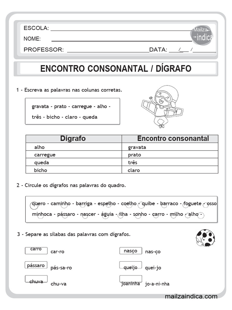 42 DIGRAFO ENCONTRO CONSONANTAL FUNDAMENTAL PORTUGUES 3 ANO | PDF