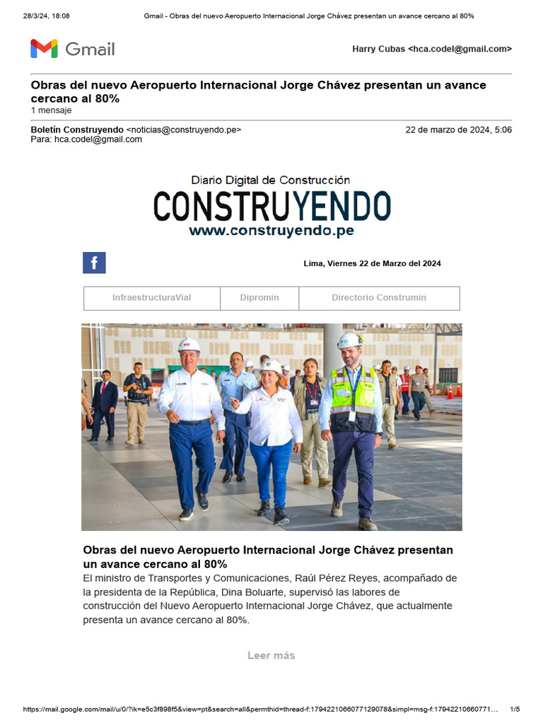 240328 Gmail - Obras Del Nuevo Aeropuerto Internacional Jorge Chávez Presentan Un Avance Cercano ...