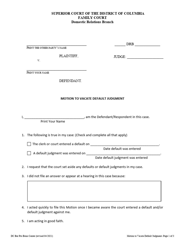 Motion To Vacate Default Judgment Esign 04 2021 | PDF | Default Judgment | Civil Law (Common Law)