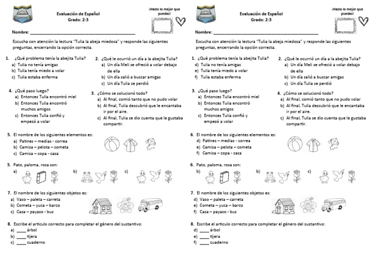 Evaluacion Español Segundo Grado | PDF