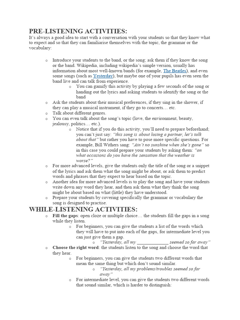 Engaging Music Listening Activities | PDF | Language Arts & Discipline ...