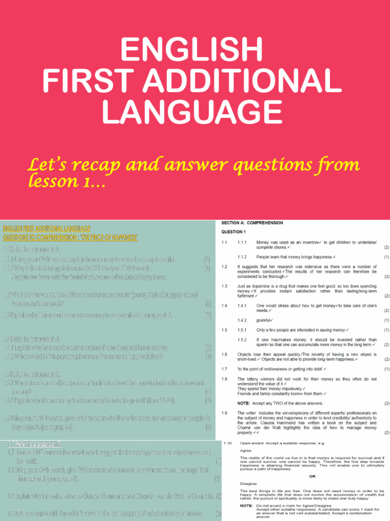 English First Additional Language: Let's Recap and Answer Questions ...