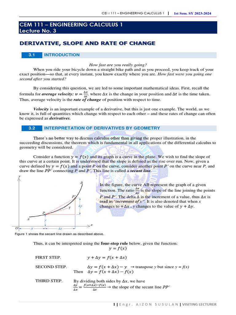 Cem 111 Topic 3 Derivatives | PDF | Derivative | Slope