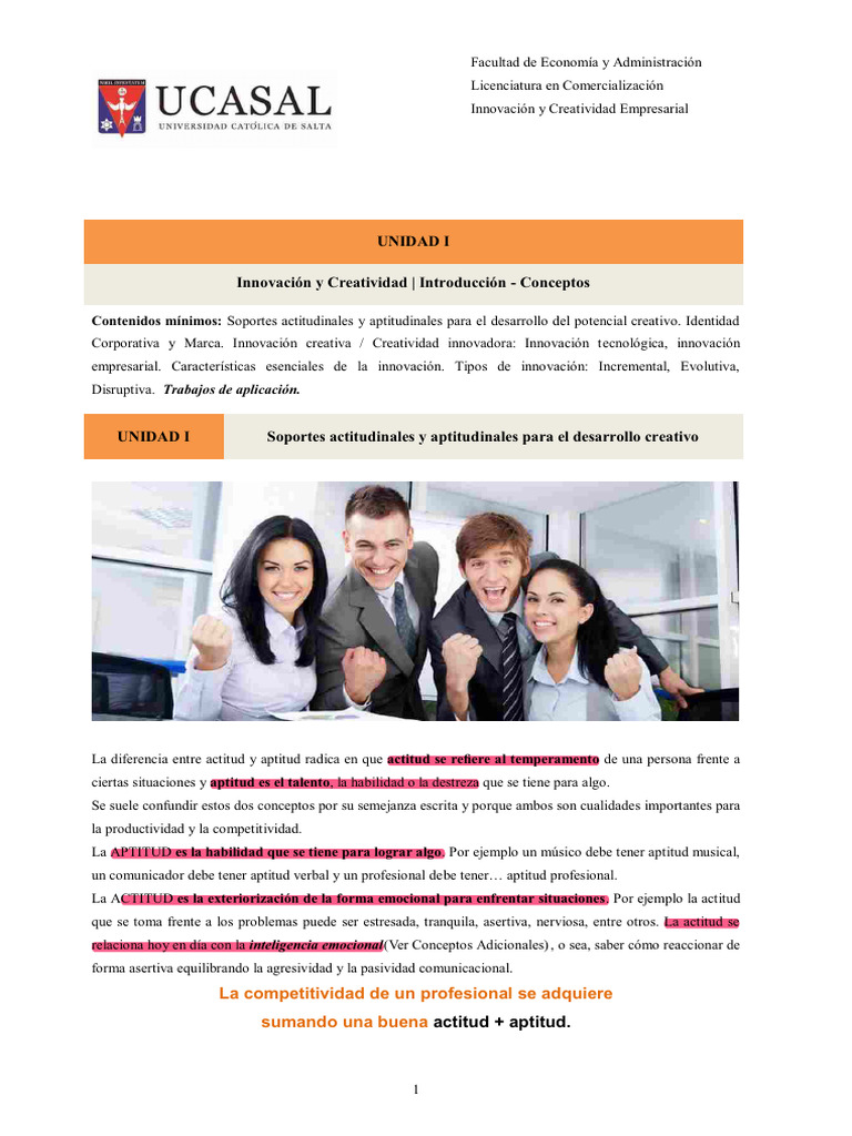 UNIDAD 1 Soporte Teórico Actitudinal - Aptitudinal - B | PDF ...
