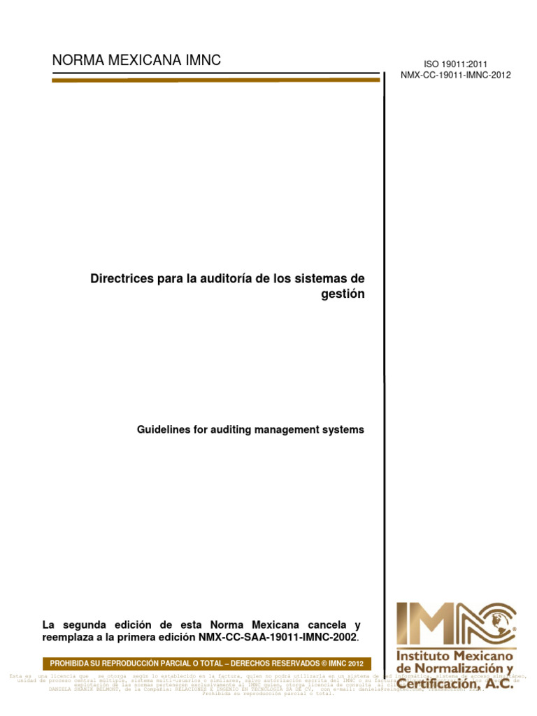 NMX CC 19011 Imnc 2012 - e | PDF | Auditoría | Organización ...