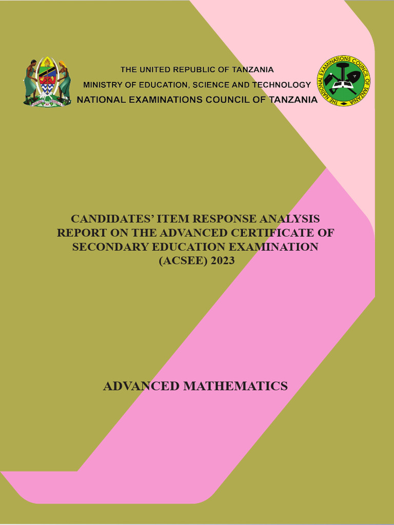 ACSEE 2023 Advanced Mathematics Report | PDF | Asymptote | Mathematical ...