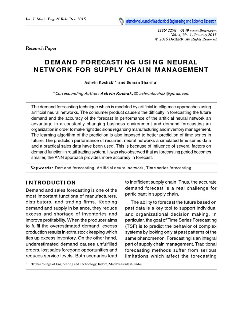 Demand Forecasting Using Neural Network Pdf Forecasting