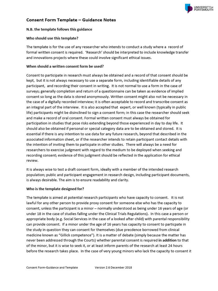 Guidance and Template For Gaining Preparing A Consent Form | Download ...