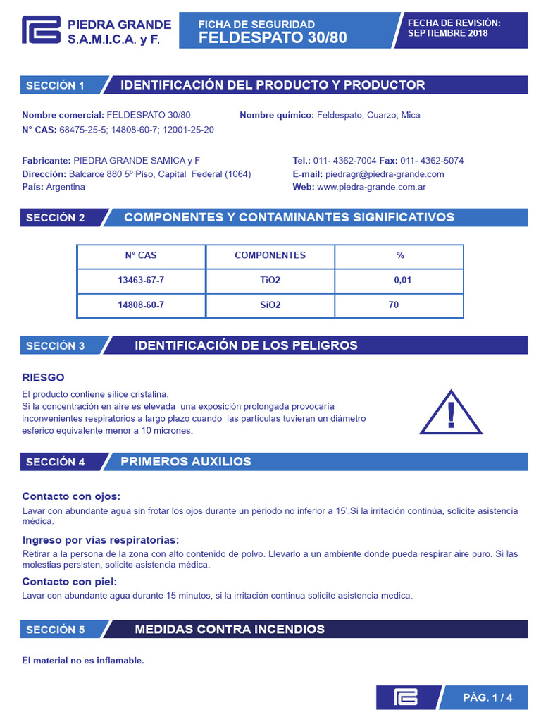 Feldespato 30 80 | PDF | Administración de Seguridad y Salud Ocupacional