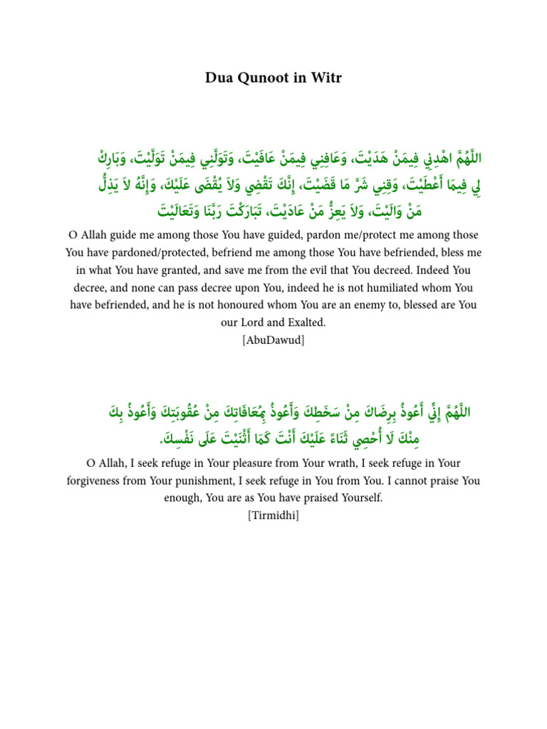 Witr Dua Qunoot Guide | PDF | Self-Improvement | Wellness