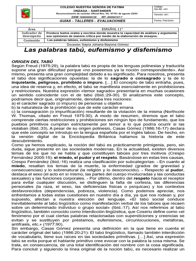 Palabras Tabú, Disfemismos, Eufemismos | PDF