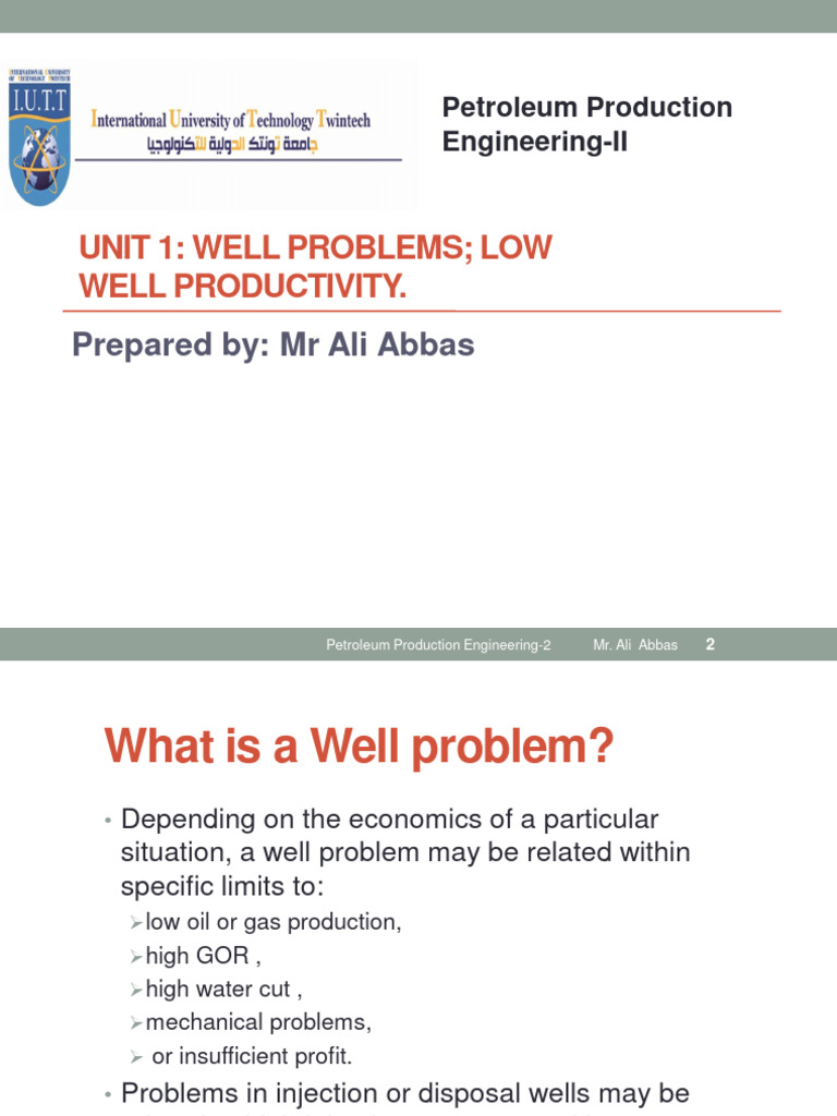 Unit 1 - Well Problems Low Well Productivity | PDF | Petroleum Reservoir | Casing (Borehole)