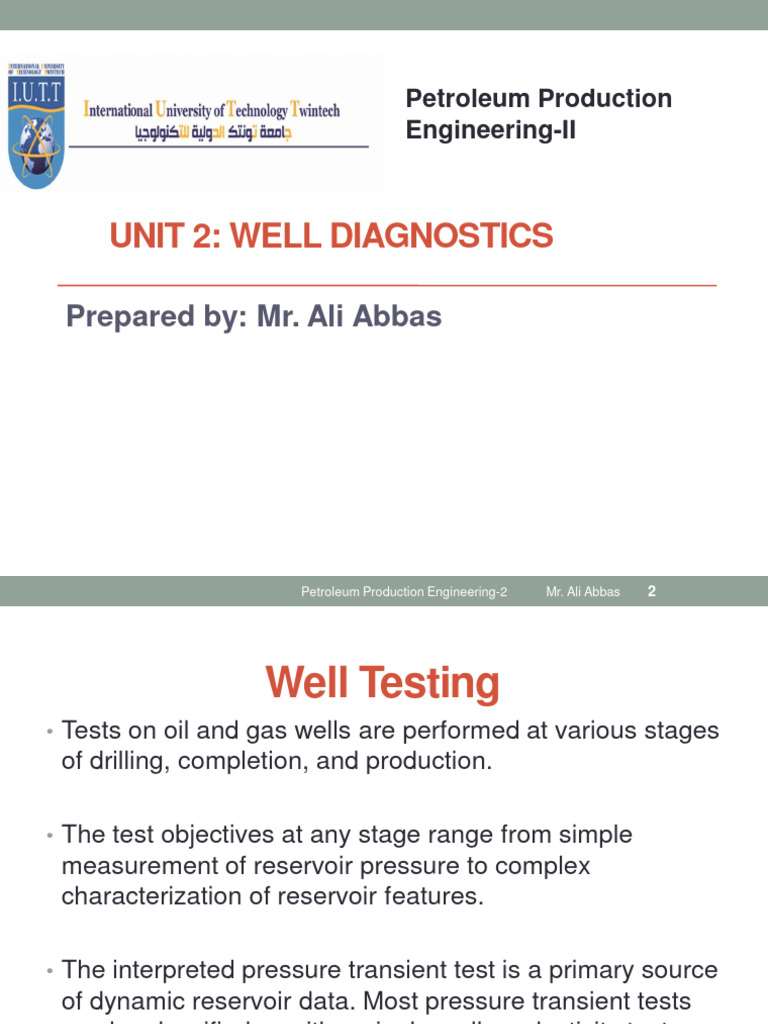Unit 2 - Well Diagnostics II | PDF | Petroleum Reservoir | Oil Well