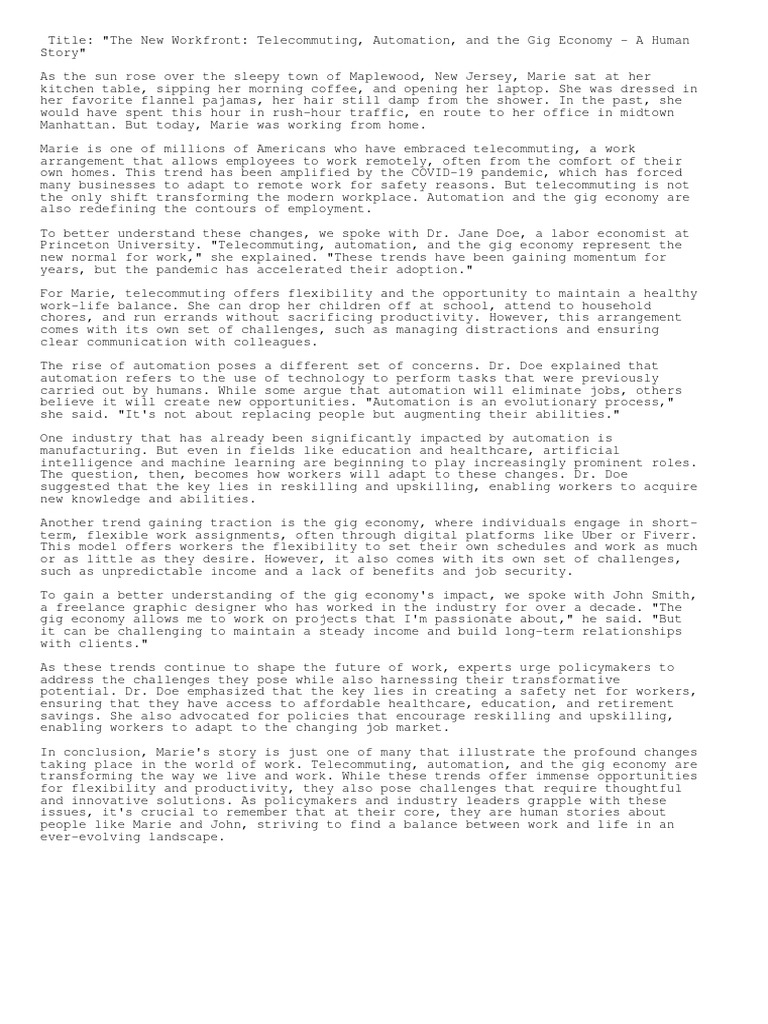 "Telecommuting and the Gig Economy Trends" | PDF | Automation | Business