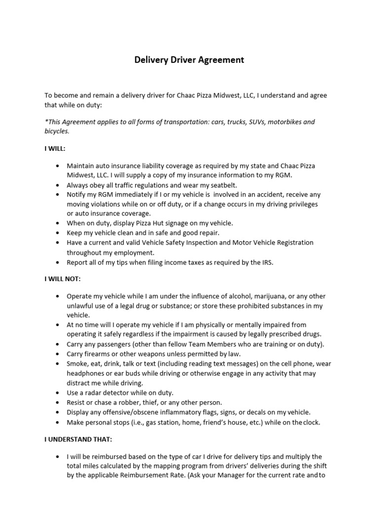 CPMW - Delivery Driver Agreement 2022 - PDF | PDF | Driving | Vehicle Insurance
