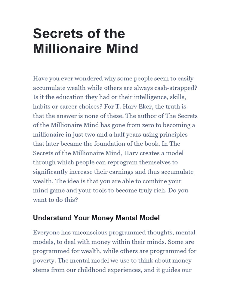 Secrets of The Millionaire Mind | PDF | Cost Of Living | Mind
