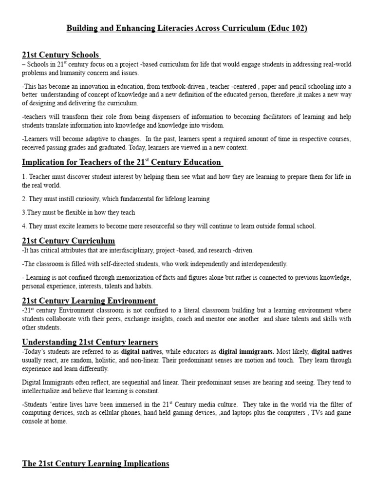 Building and Enhancing Literacies Across Curriculum Lecture 2 | PDF | Learning | Literacy