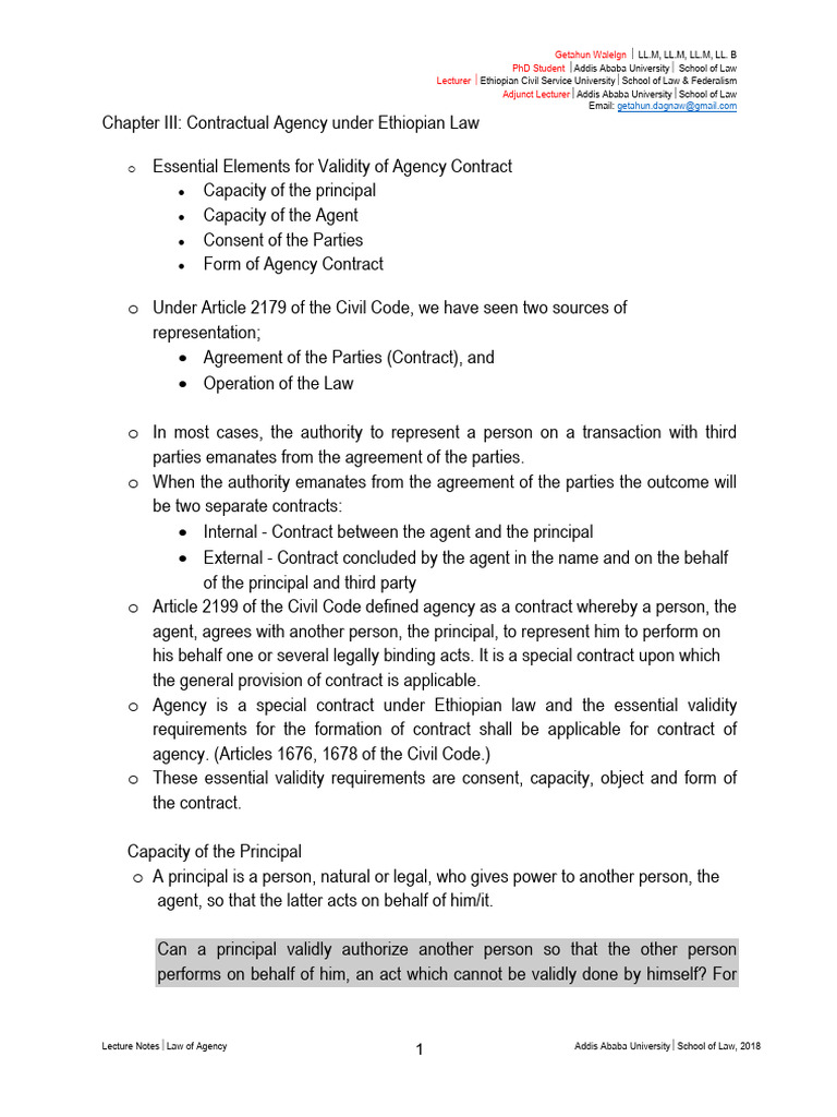 Lecture Note 3 | PDF | Law Of Agency | Business