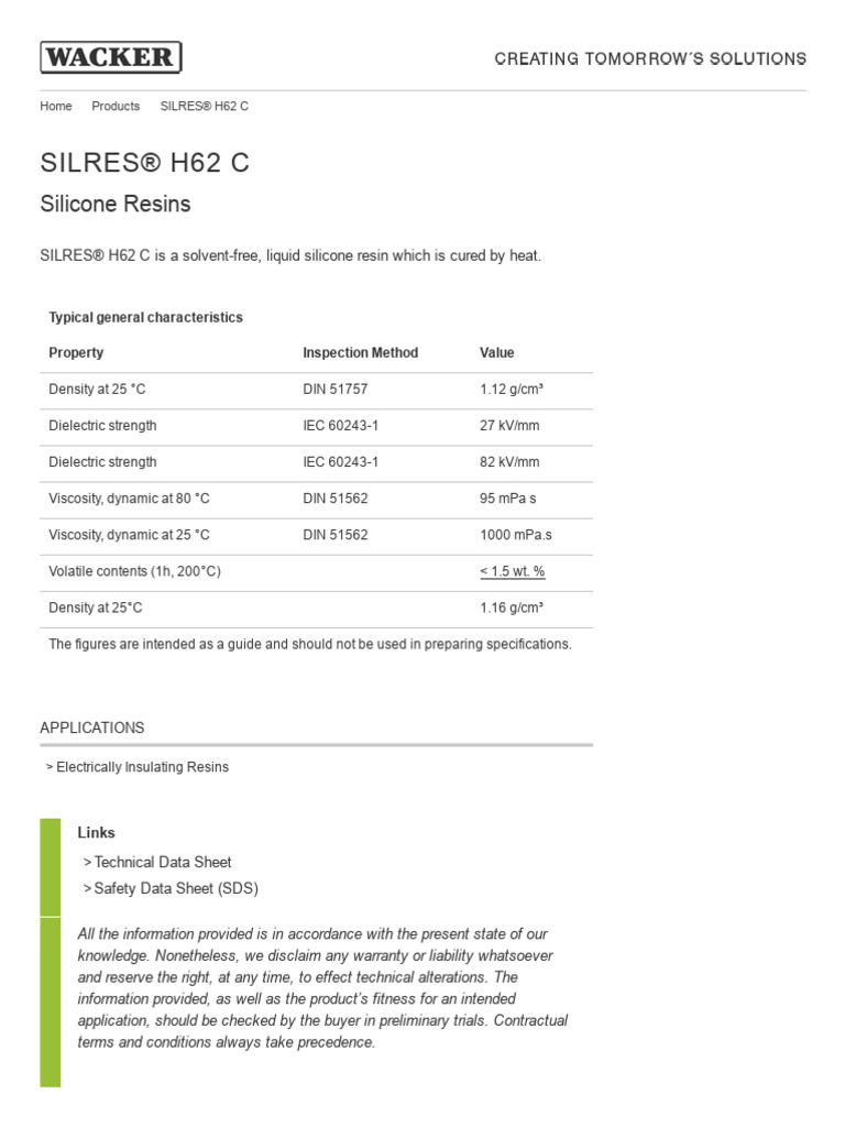 SILRES® H62 C - Wacker Chemie AG | PDF