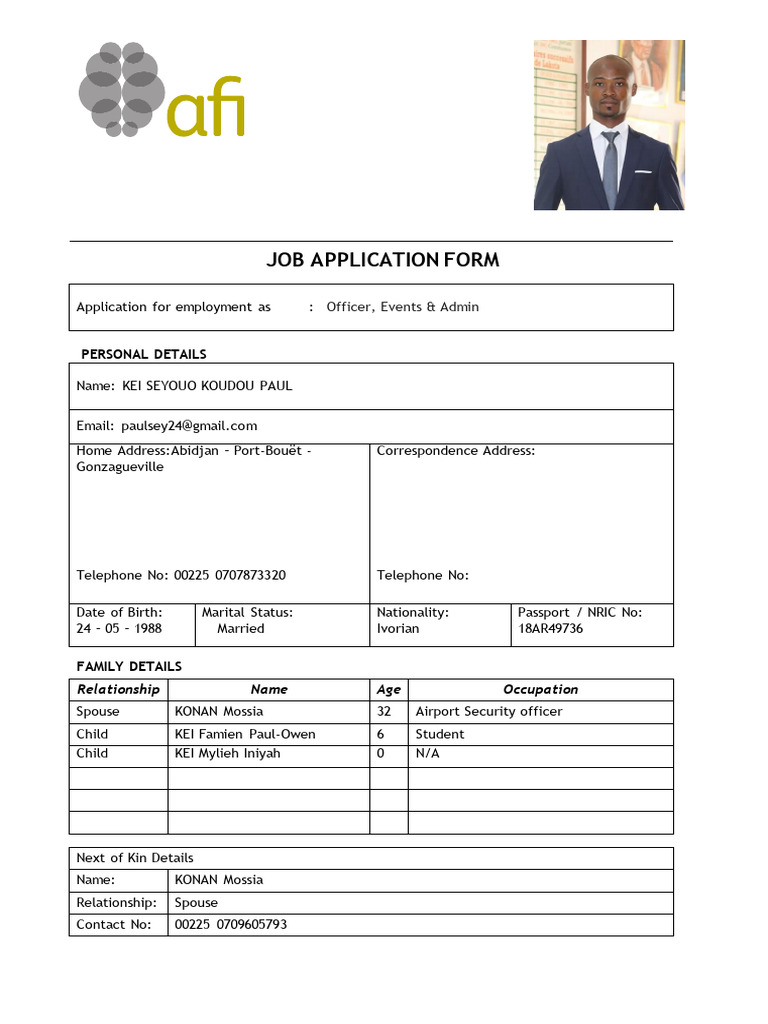 AFI Job Application Form | PDF | Business | Social Science