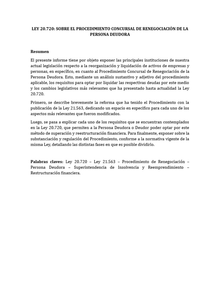 Normativa Aplicable Al Procedimiento de Reorganización de Persona ...