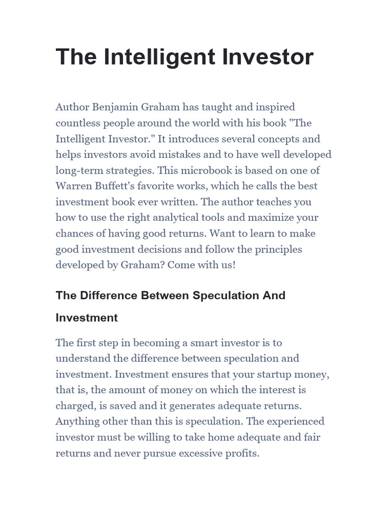 The Intelligent Investor | PDF | Investing | Investment Fund