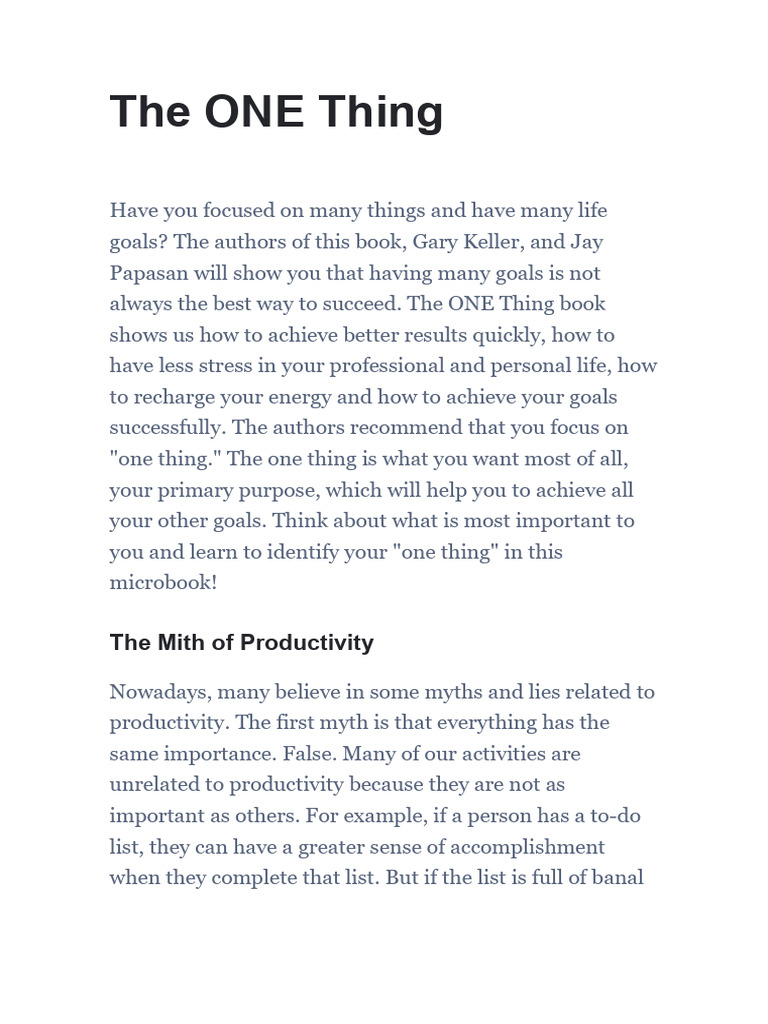 Mastering Focus: The ONE Thing Guide | PDF | Disciplines | Self Control