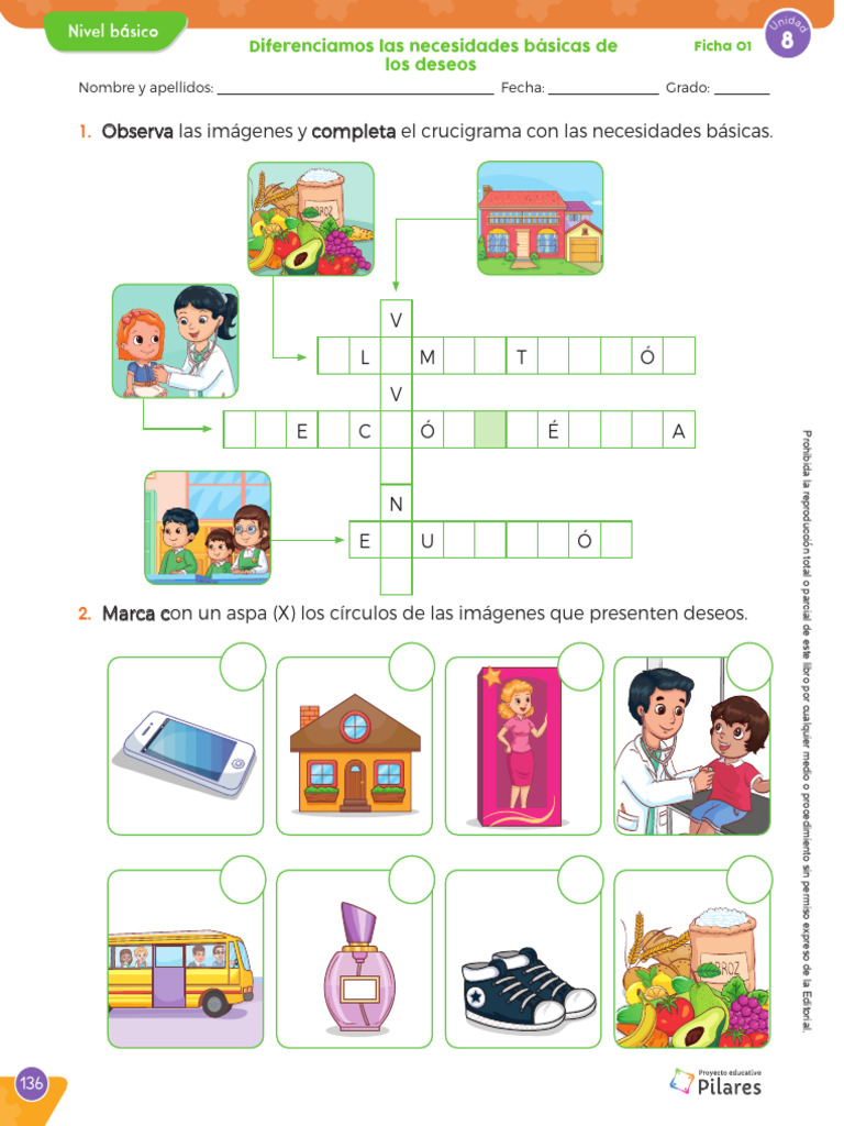 Hoja De Trabajo De Necesidades Y Deseos De Segundo Grado