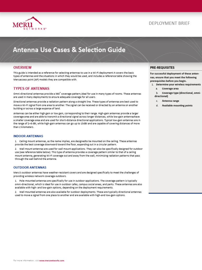 Antenna Selection Reference Guide | PDF | Antenna (Radio) | Electromagnetic Spectrum