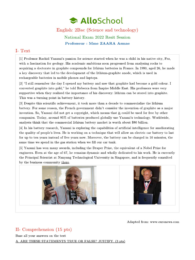 English National Exam 2022 Resit Session Science and Technology 10 | PDF