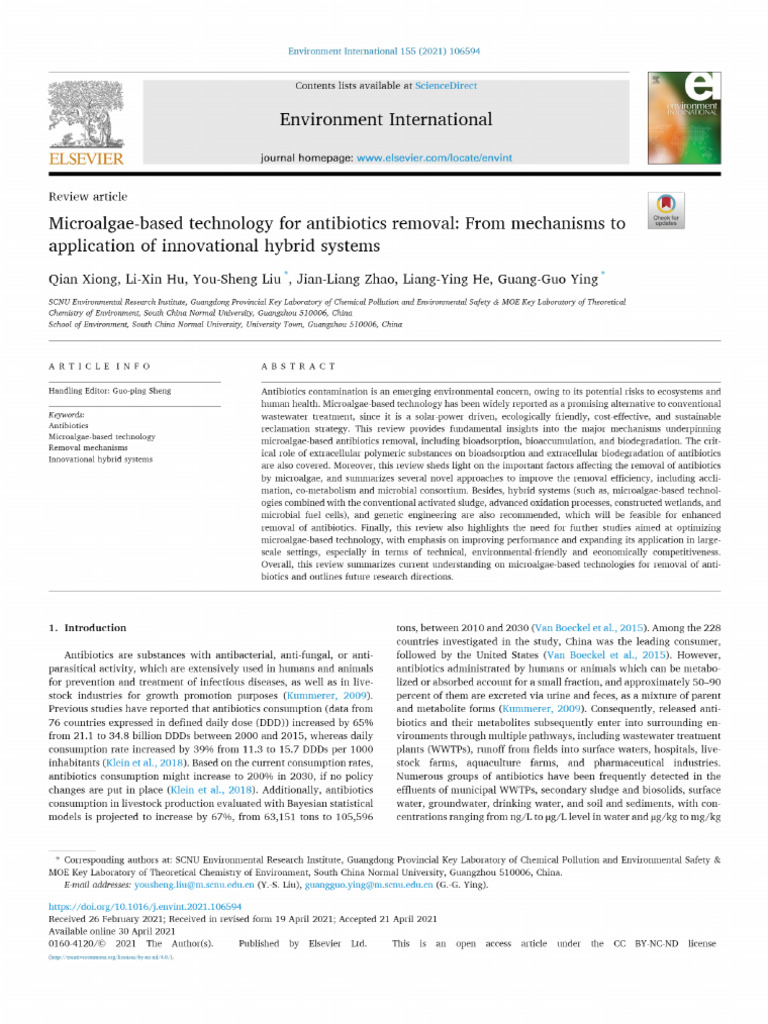 Microalgae-Based Technology For Antibiotics Removal - From Mechanisms ...
