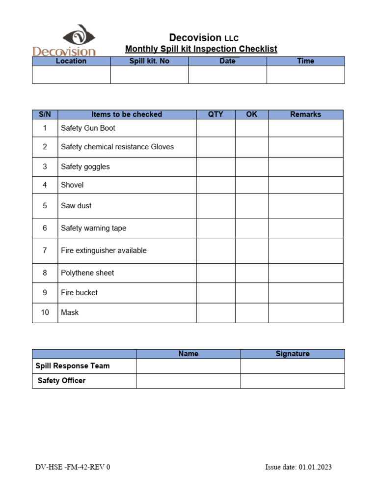 42 Spill Kit Checklist | PDF
